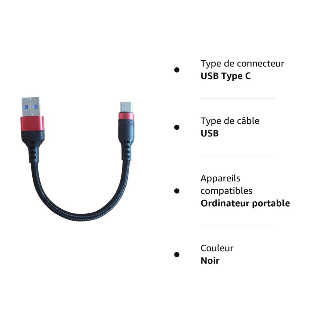 Câble USB Type-C Rapide De 10 Cm | Boutique Kuulaa Tech